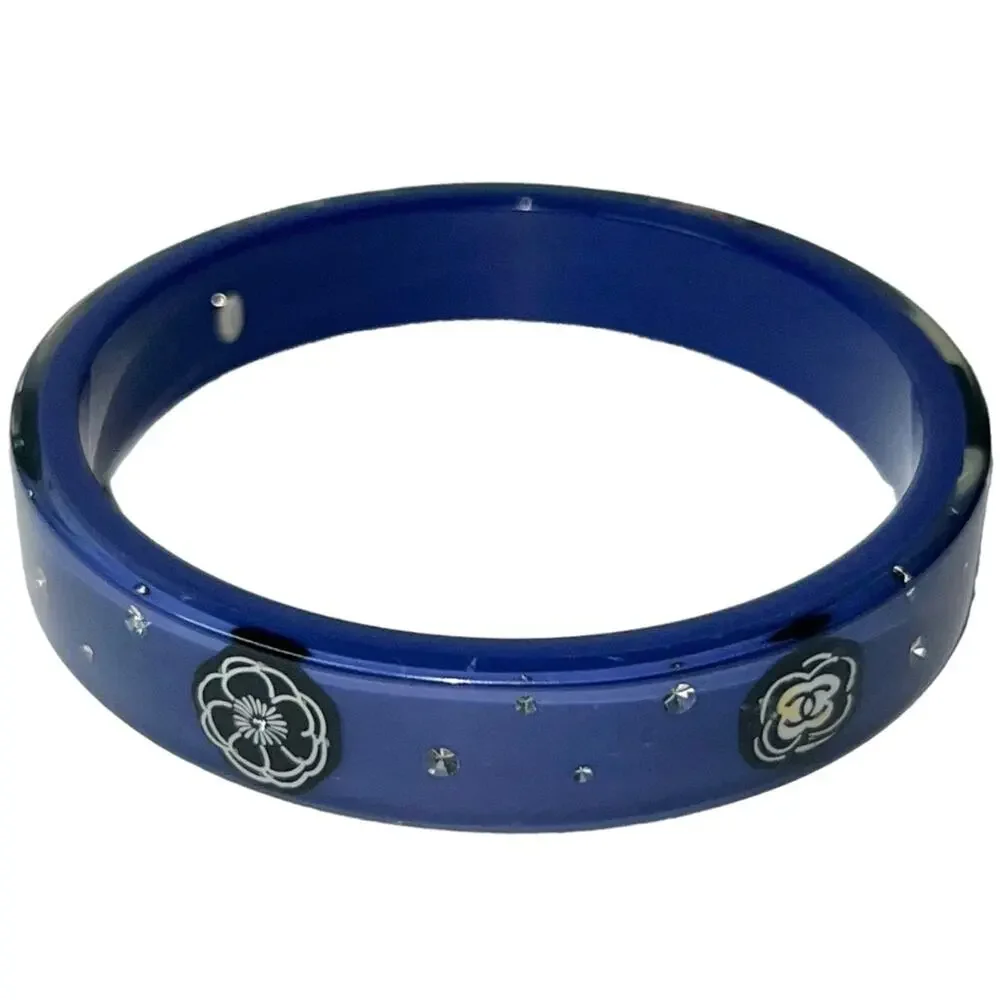 CHANEL | Jewelry | Auth Chanel Navy Blue Resin Cc Logo Camellia Flower ...